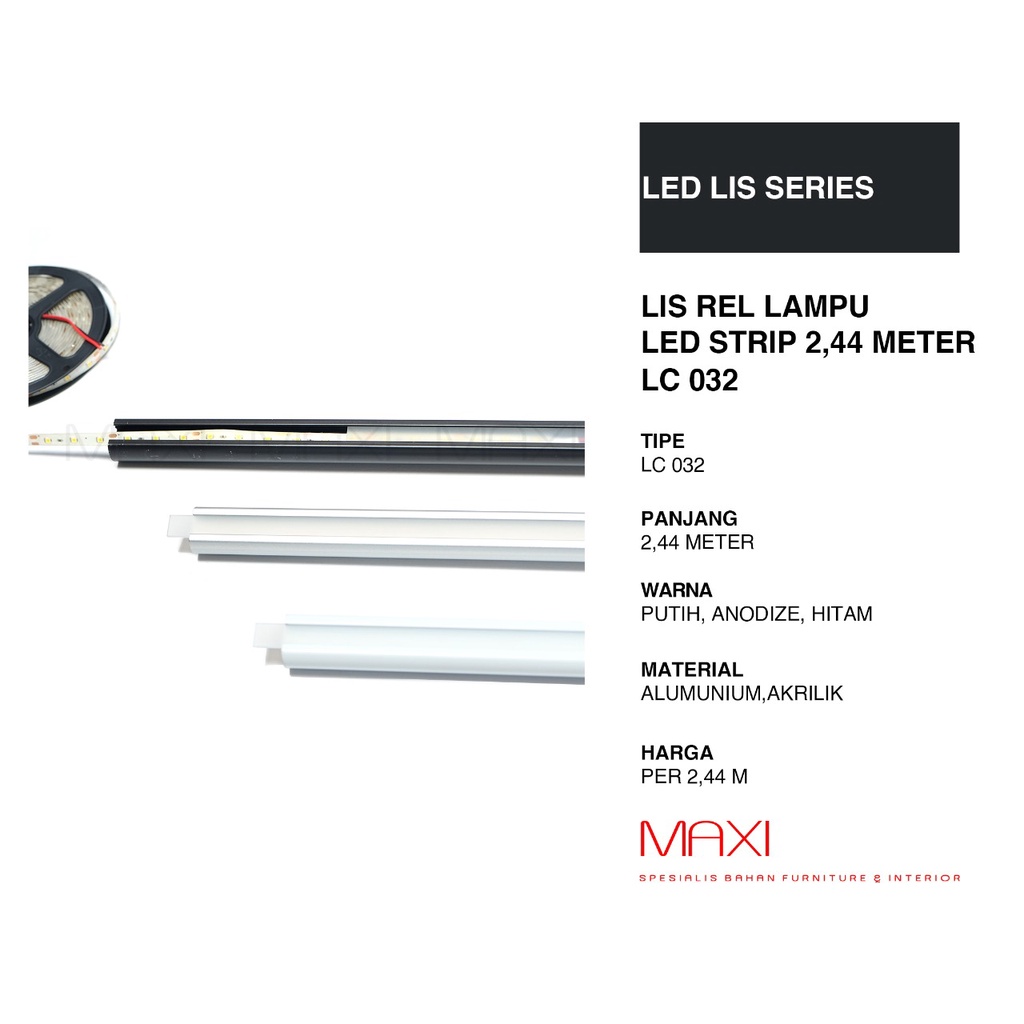 Jual Lis LED Cover Casing Lampu LED Strip LC-032 2.44 Meter + Pipa ...