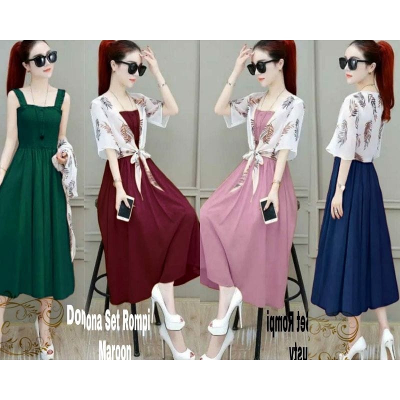 Jual DRESS + ROMPI / Set dress cardigan / Dona size M L XL/ New fashion ...