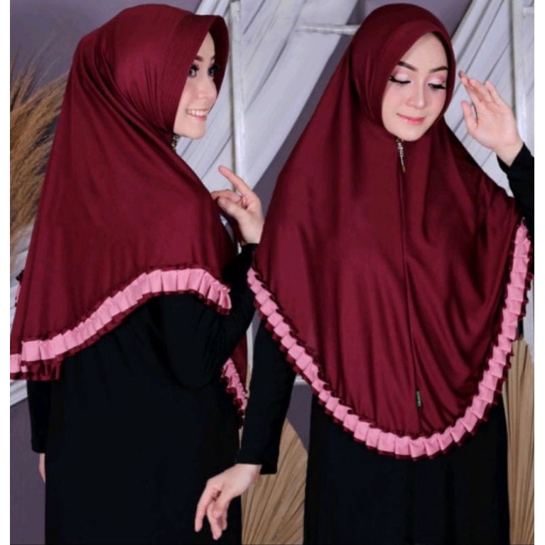 Jual krudung instan jilbab bergo silvana motif list rempel bahan jersey ...