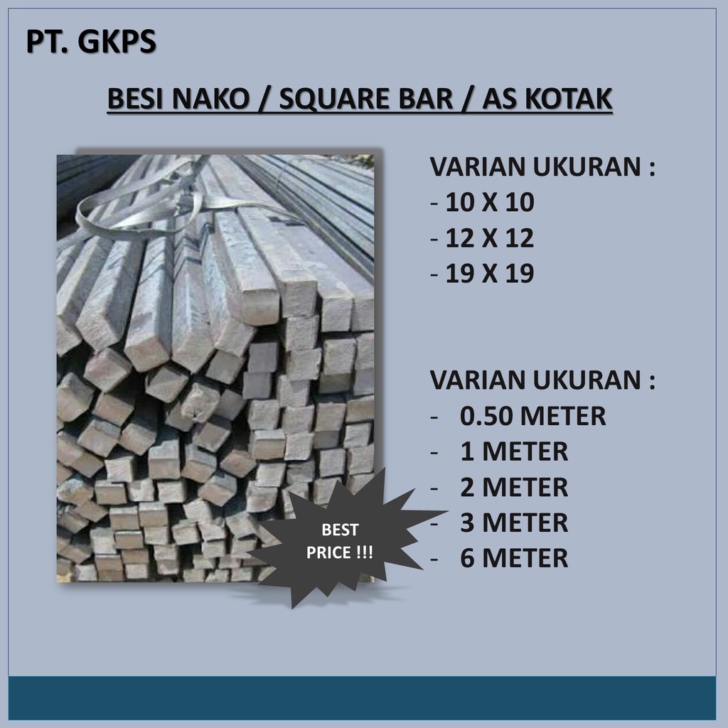 Jual Besi Nako / Square Bar / As Kotak 12 x 12 x 50 CM ( 500mm ...