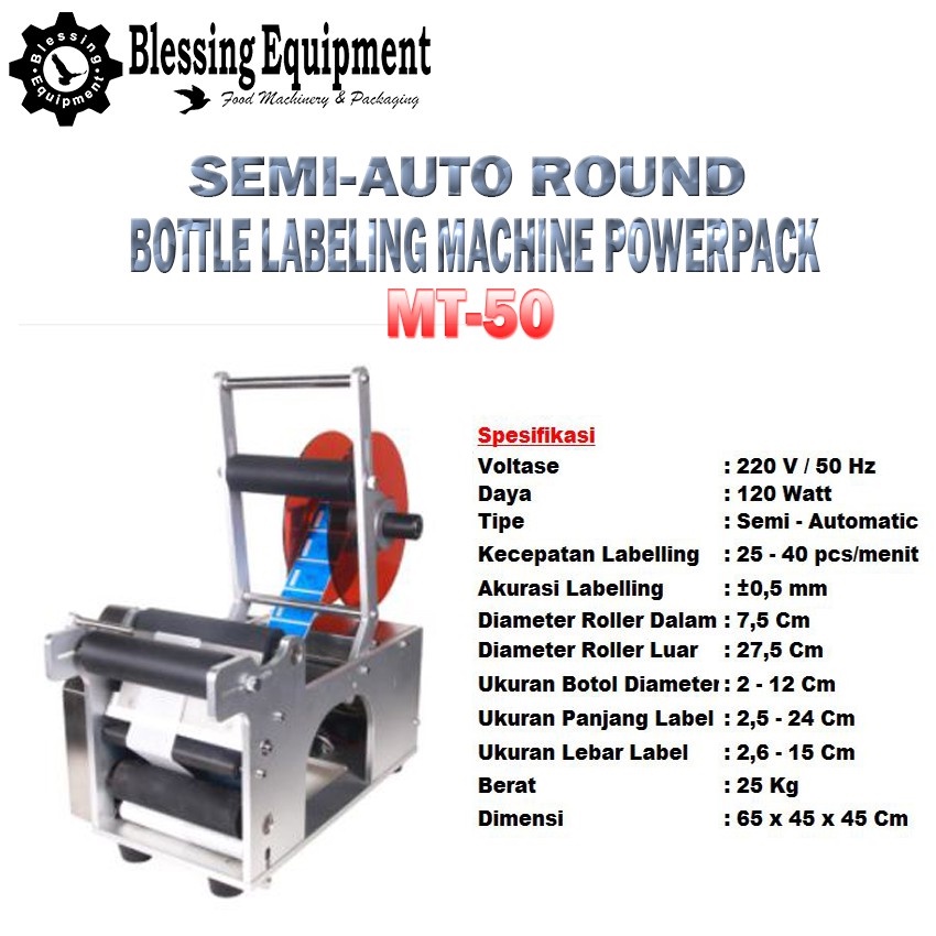 Jual MT-50 Semi-Auto Round Bottle Labeling Machine POWERPACK | Shopee ...