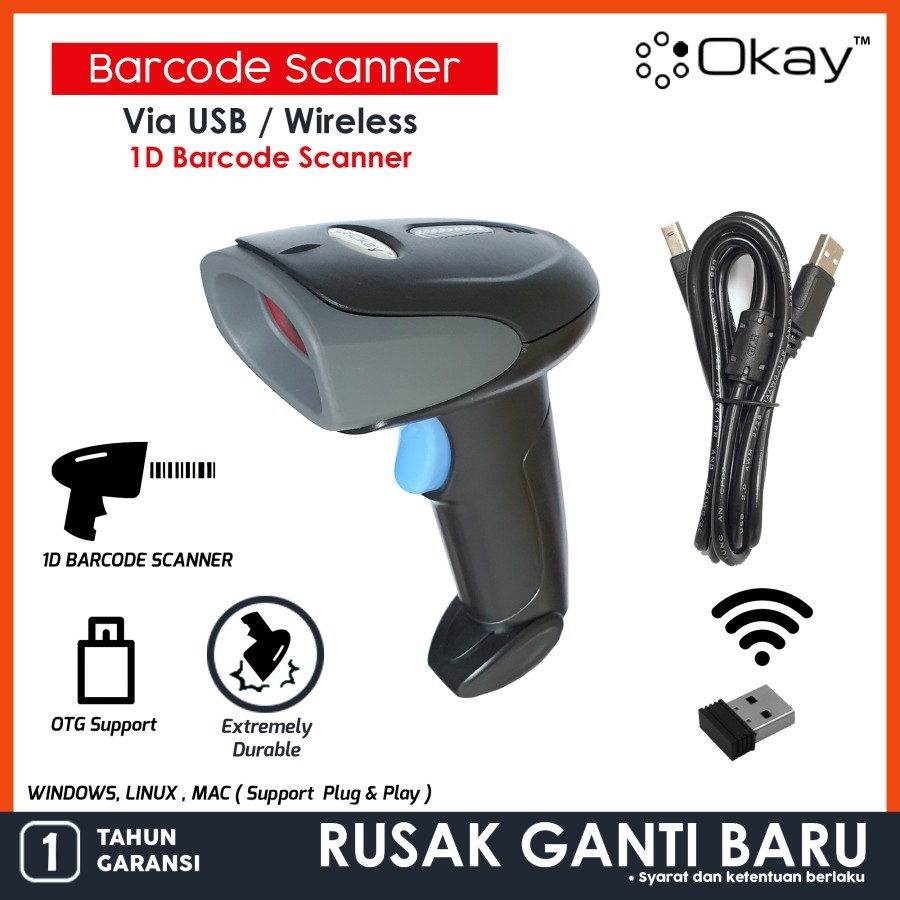 Jual OKAY MC-300WR Barcode Scanner Wireless 1D USB + Wireless | Shopee ...
