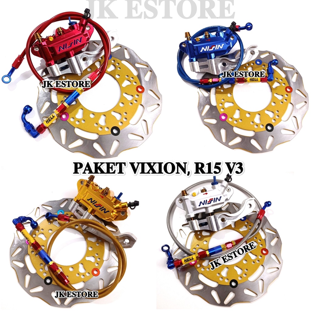 Jual Paket Kaliper Monoblok 4 Piston + Selang Rem Depan 90CM + Disc Cakram Vixion + Baut Kerucut ...