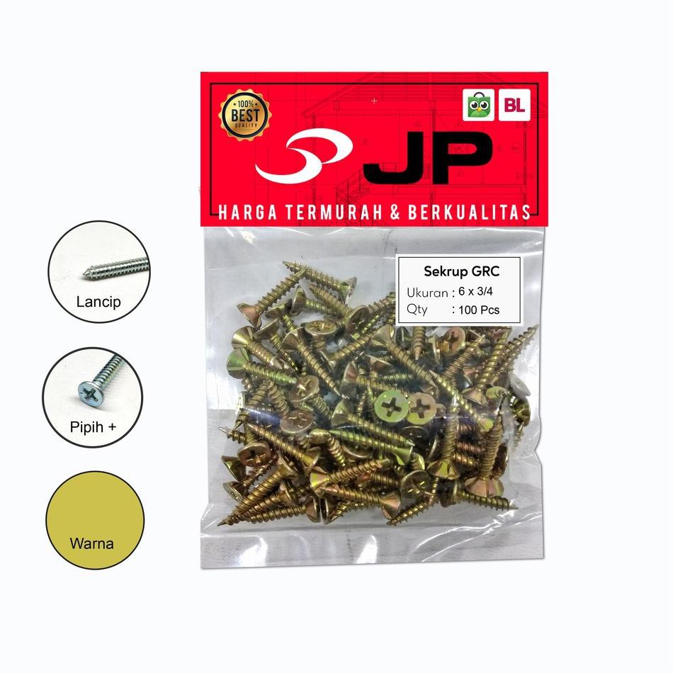 Jual [HARGA RESELLER] SEKRUP GRC 6 x 3/4 - BAUT SKRUP KALSIBOARD KUNING ...