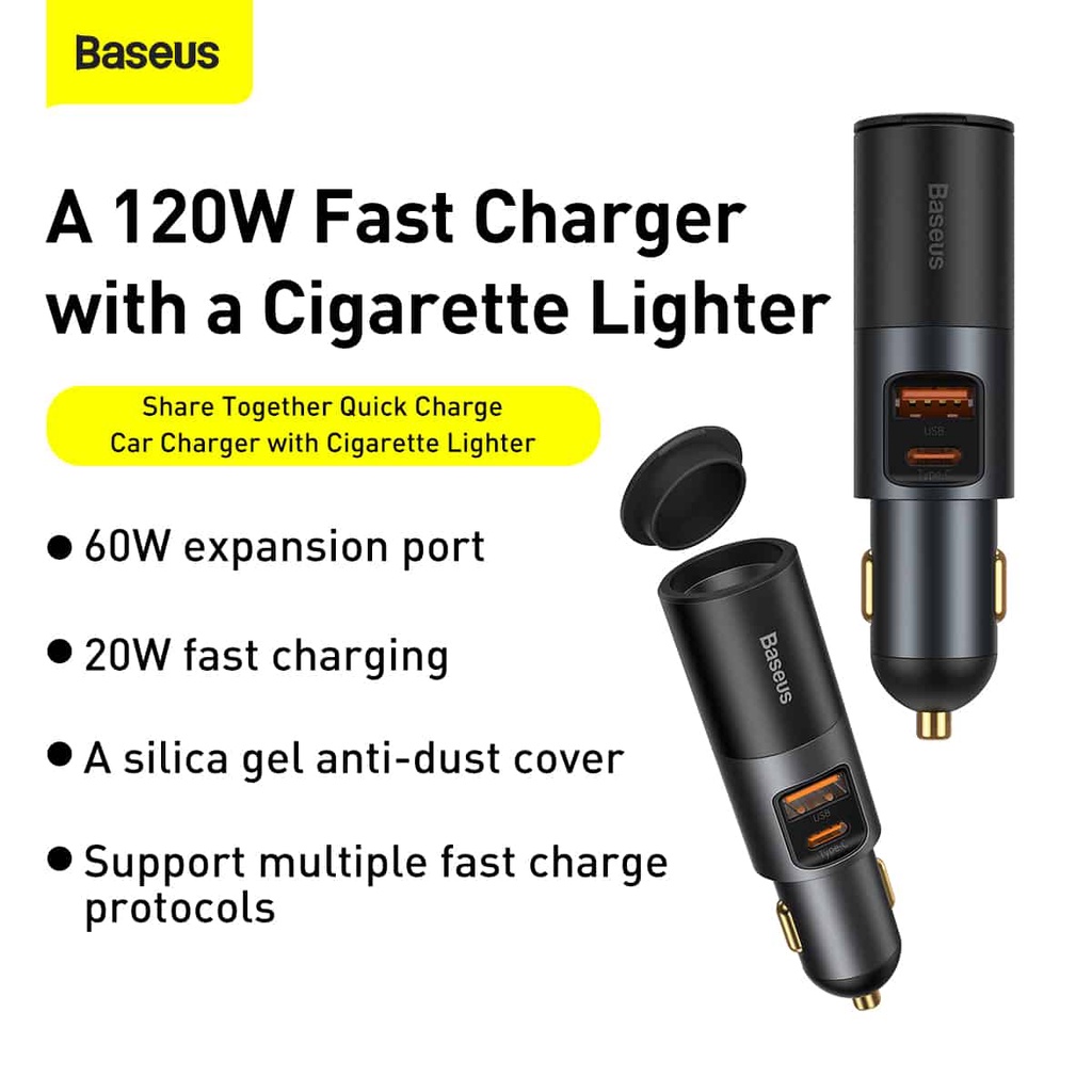 Jual Baseus Original Car Charger Share Together 120W with Lighter ...
