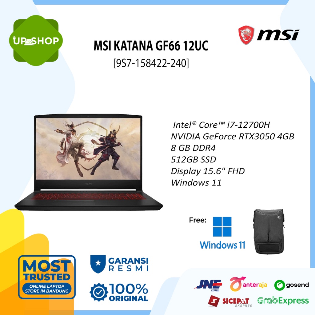 Jual MSI Katana GF66 12UC 9S7-158422-240 i7-12700H 8GB 512GB RTX3050 W11 | Shopee Indonesia