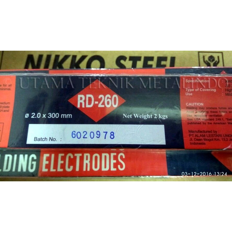 Jual Kawat Las(ready! bisa order INSTAN) NIKKO STEEL RD-260 Diameter 2,0mm AWS E6013|2kg ...