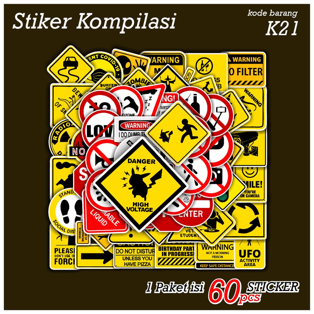 Jual 60 PCS STICKER PERINGATAN WARNING ICONS LENGKAP LUCU AESTHETIC ...