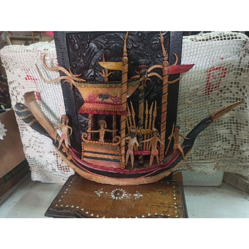 Jual Pajangan Vintage perahu Getah Nyatu suku Dayak Kalimantan 49 cm ...