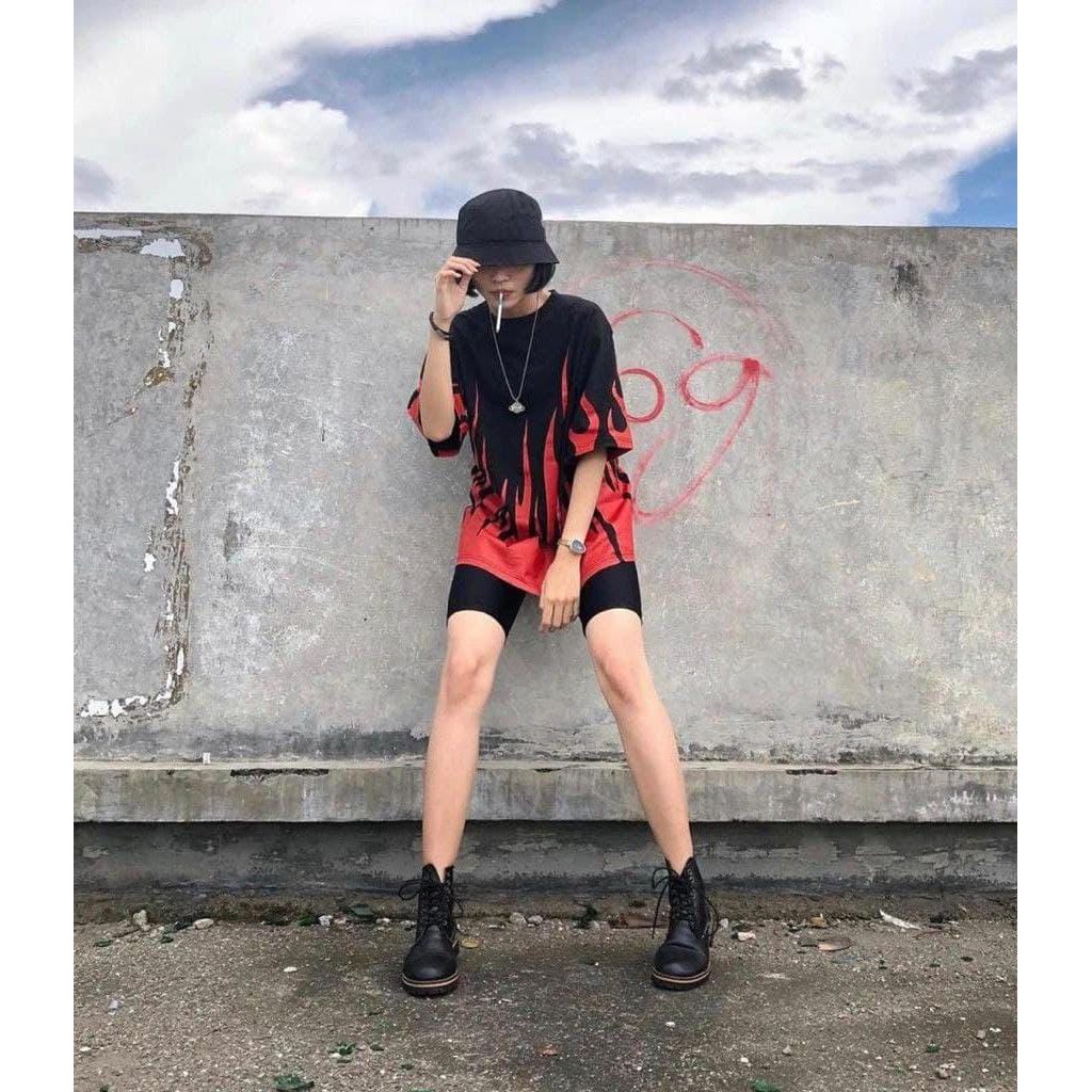 Jual Kaos Motif api Oversize Baju Motif Api Oversize T shirt Fire ...