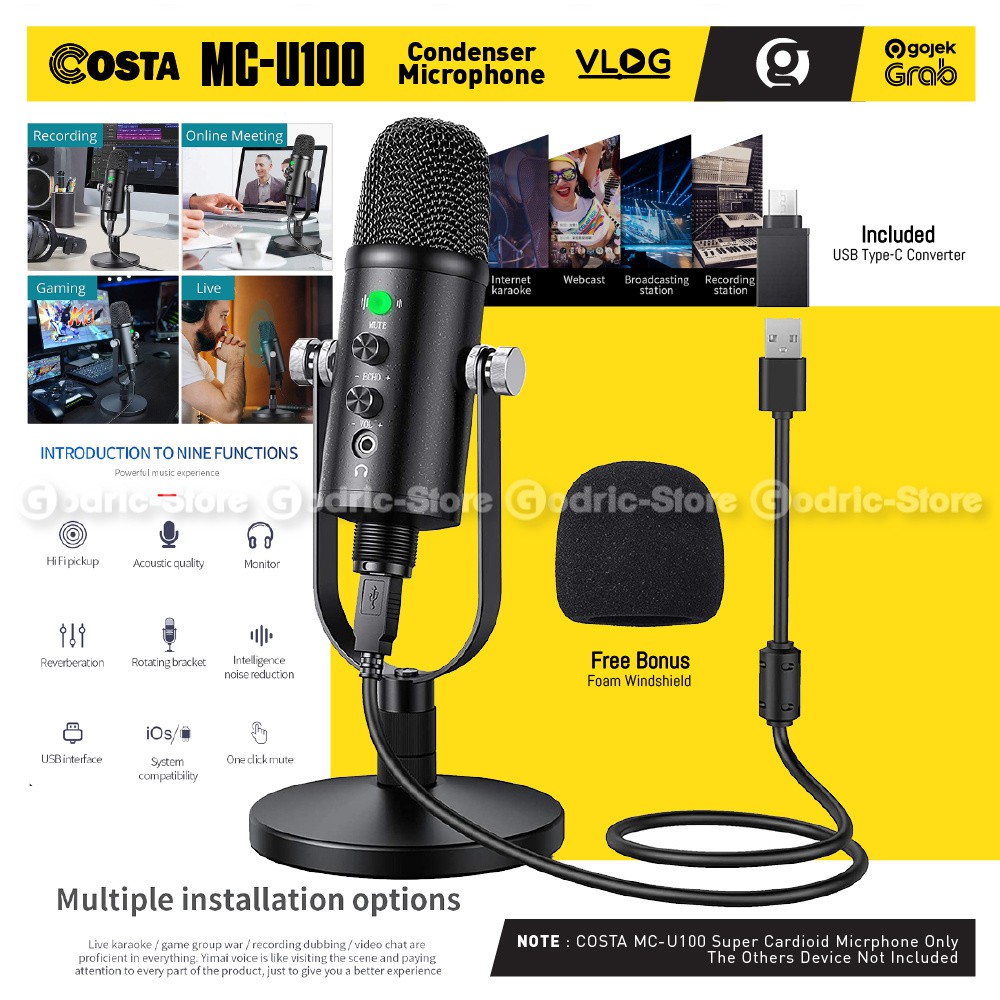 Jual COSTA CM-U100 Professional Condenser Microphone USB for Mic ...