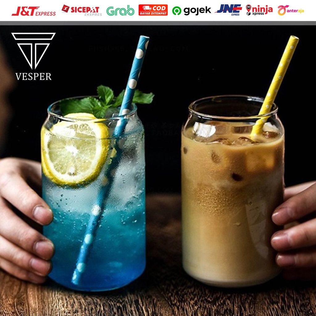 Jual gelas kaca kopi susu model kaleng cola / can shape glass / coffee ...