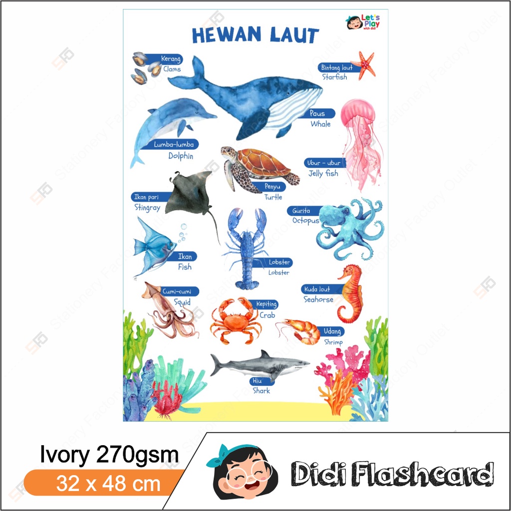 Jual Poster Hewan Laut - Poster Belajar Edukasi Anak Bilingual Sea ...