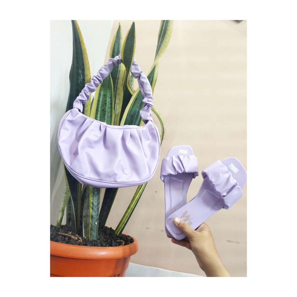 Jual PAKET HEMAT TAS KERUT DAN SANDAL KERUT LILAC | Shopee Indonesia