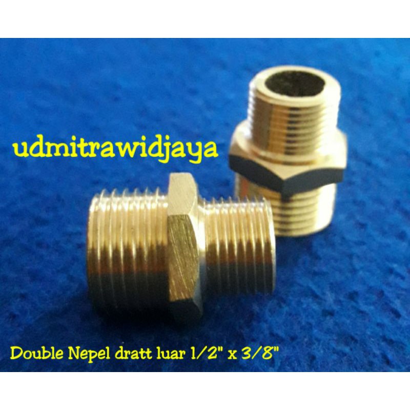 Jual Double nepel dobel nepel drat luar kuningan adapter drat pipa 1/2 x 3/8 hex dobel neple ...