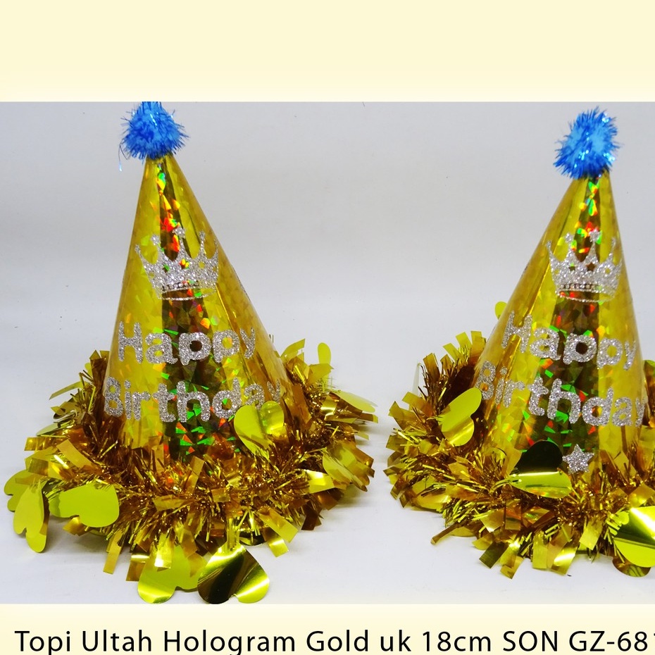 Jual (1Pcs) Topi Ulang tahun Gold Rumbai Bintang (SON), Topi Kerucut ...