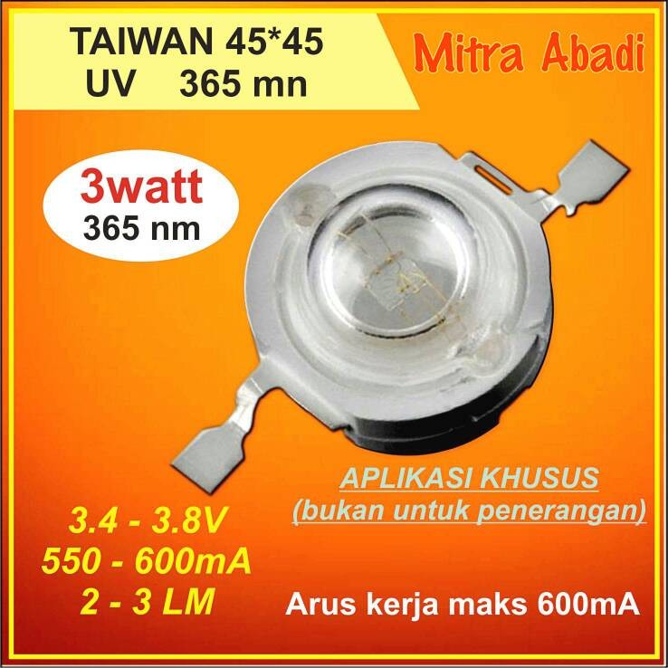Jual HPL 3 Watt UV Taiwan 45x45 365 NM High Power LED | Shopee Indonesia