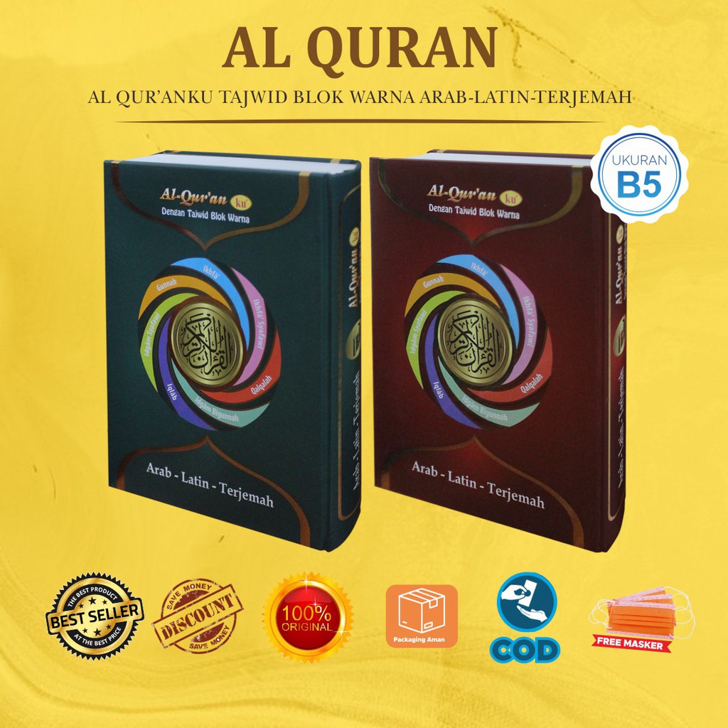 Jual Al Quran Besar Tajwid Blok Warna Arab Latin Terjemah B5 Khat ...