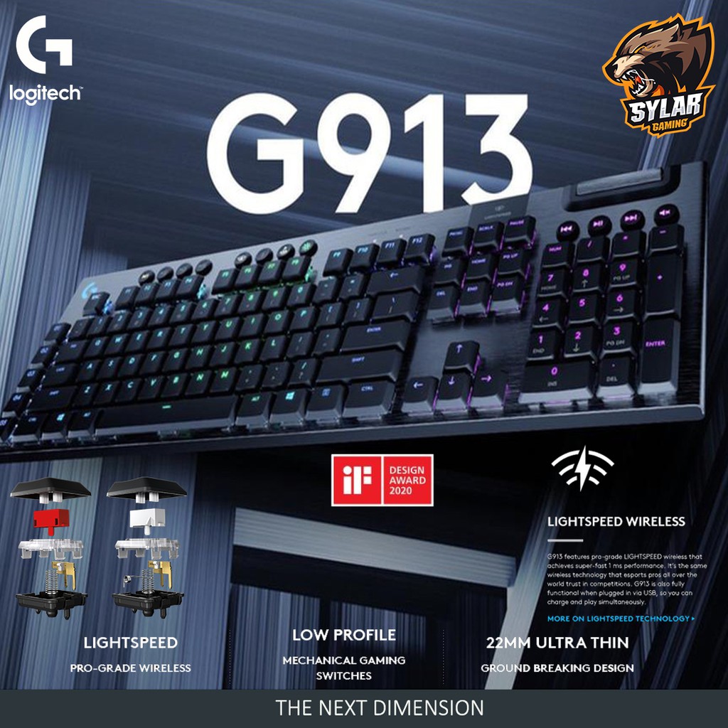 Jual Logitech G913 Lightspeed Wireless RGB Mechanical Gaming Keyboard ...