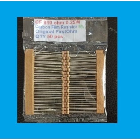 Jual QTY 50 pcs CF 910 ohm 0.25W Carbon Film Resistor Original FirstOhm ...