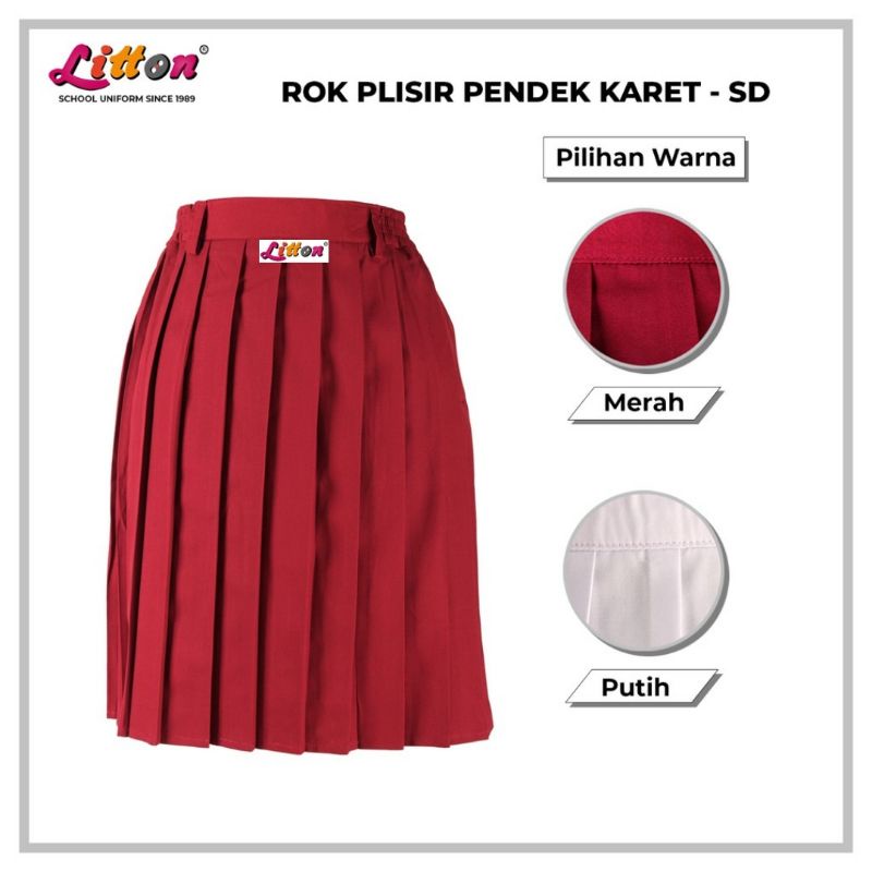 Jual LITTON Rok Sekolah Anak SD Merah Pendek Pinggang Karet Plisir ...