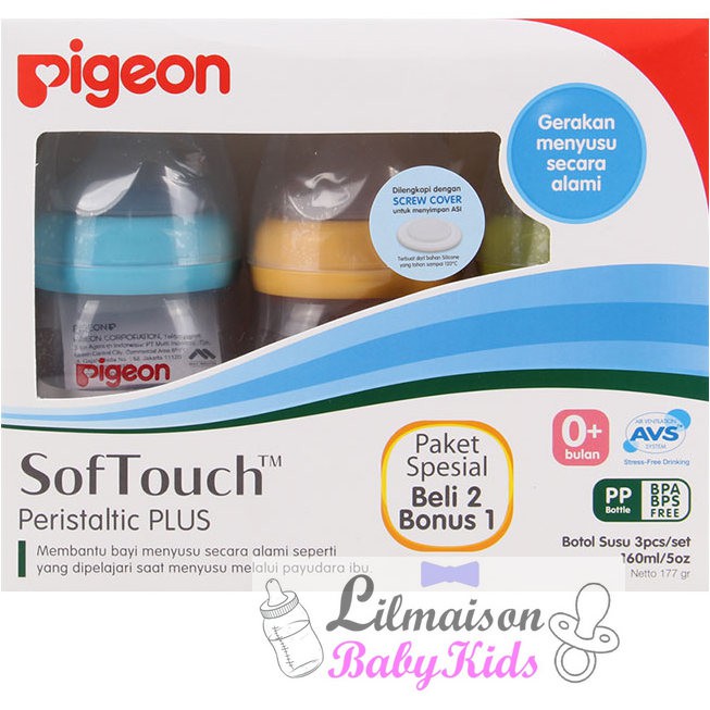 Jual Buy 2 Get 1 Free - PIGEON Botol Susu Pp Wide Neck Wideneck Peristaltic Plus Nipple 160 ml ...