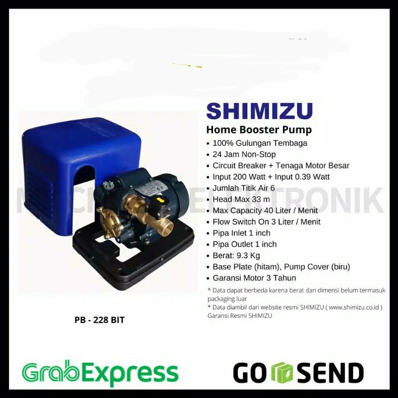 Jual SHIMIZU PB 228 BIT booster pump pompa air PB-228 dorong Pendorong flow switch | Shopee ...