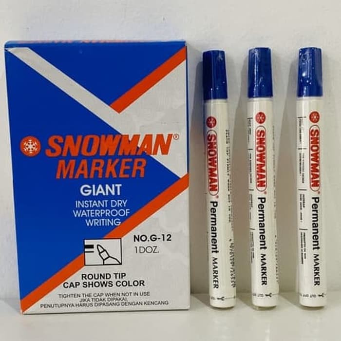 Jual Spidol Permanent SNOWMAN Marker G12 Biru / Spidol Papan Tulis ...