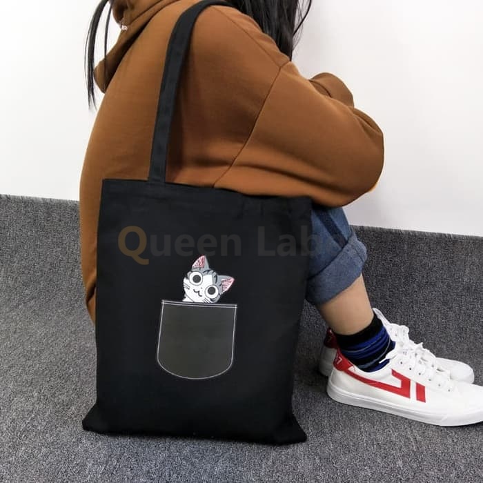 Jual Queen Label - Pocket Cat Canvas Tote Bag/ Tas Kucing Kantong - Cat ...