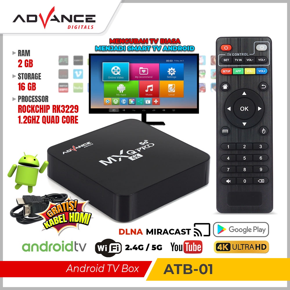 Jual Advance Android TV BOX ATB-01 Digital Online TV BOX 5G 2G+16G 4K ...
