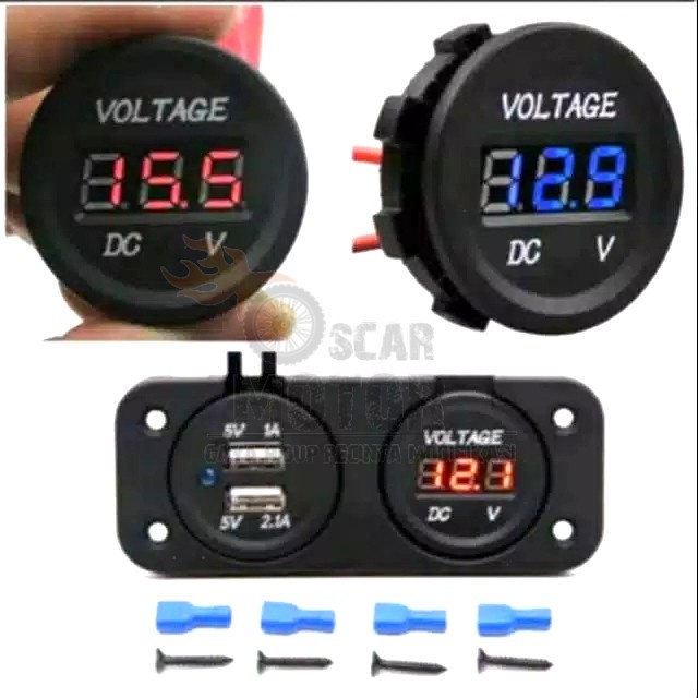 Jual Voltmeter Plus USB volt meter Digital Meteran Pengukur aki charger HP Motor Universal motor ...