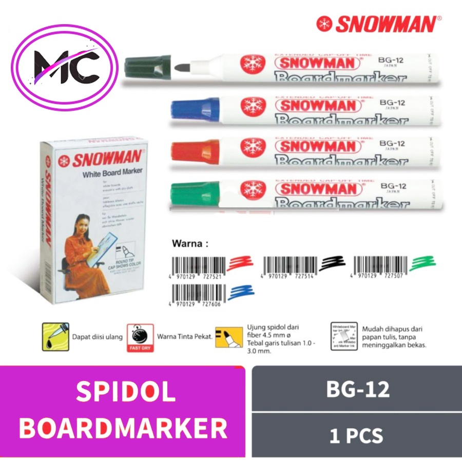 Jual Spidol Whiteboard Snowman Non Permanen Spidol Papan Tulis Warna ...