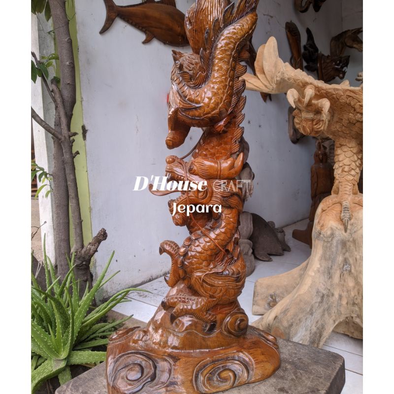 Jual Patung Naga Ukir Melingkar Kayu Jati Solid | Shopee Indonesia