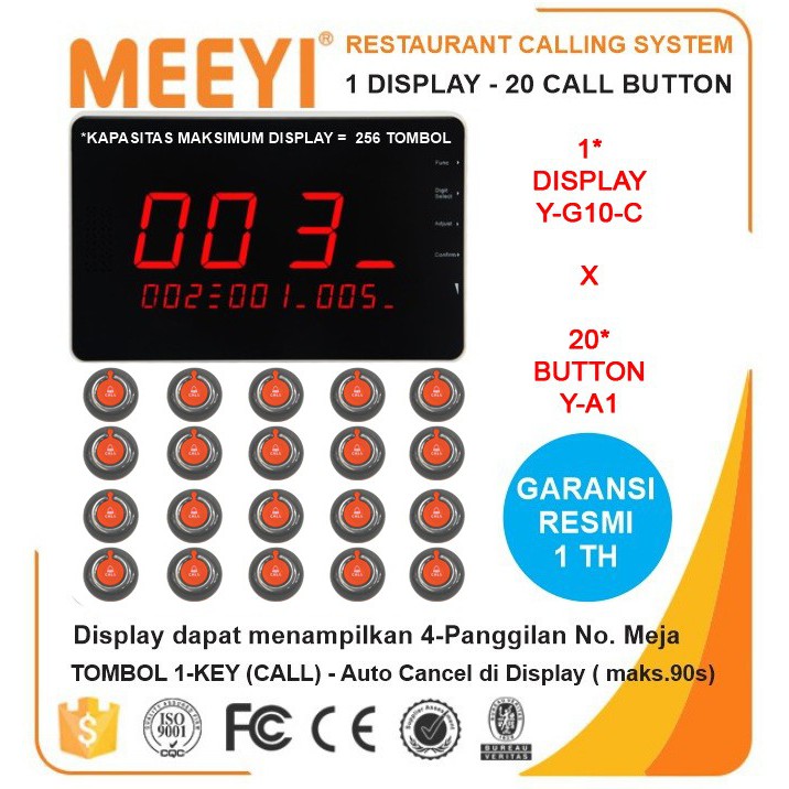Jual Bel Meja Restoran 1 Display Wireless dan 20 Call Button Wireless ...