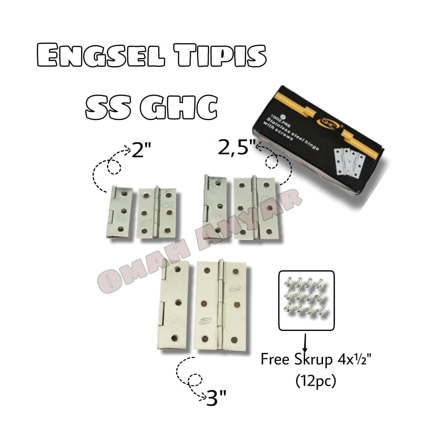 Jual 1 Pasang Engsel Lemari Tipis GHC Stainless Steel | Shopee Indonesia