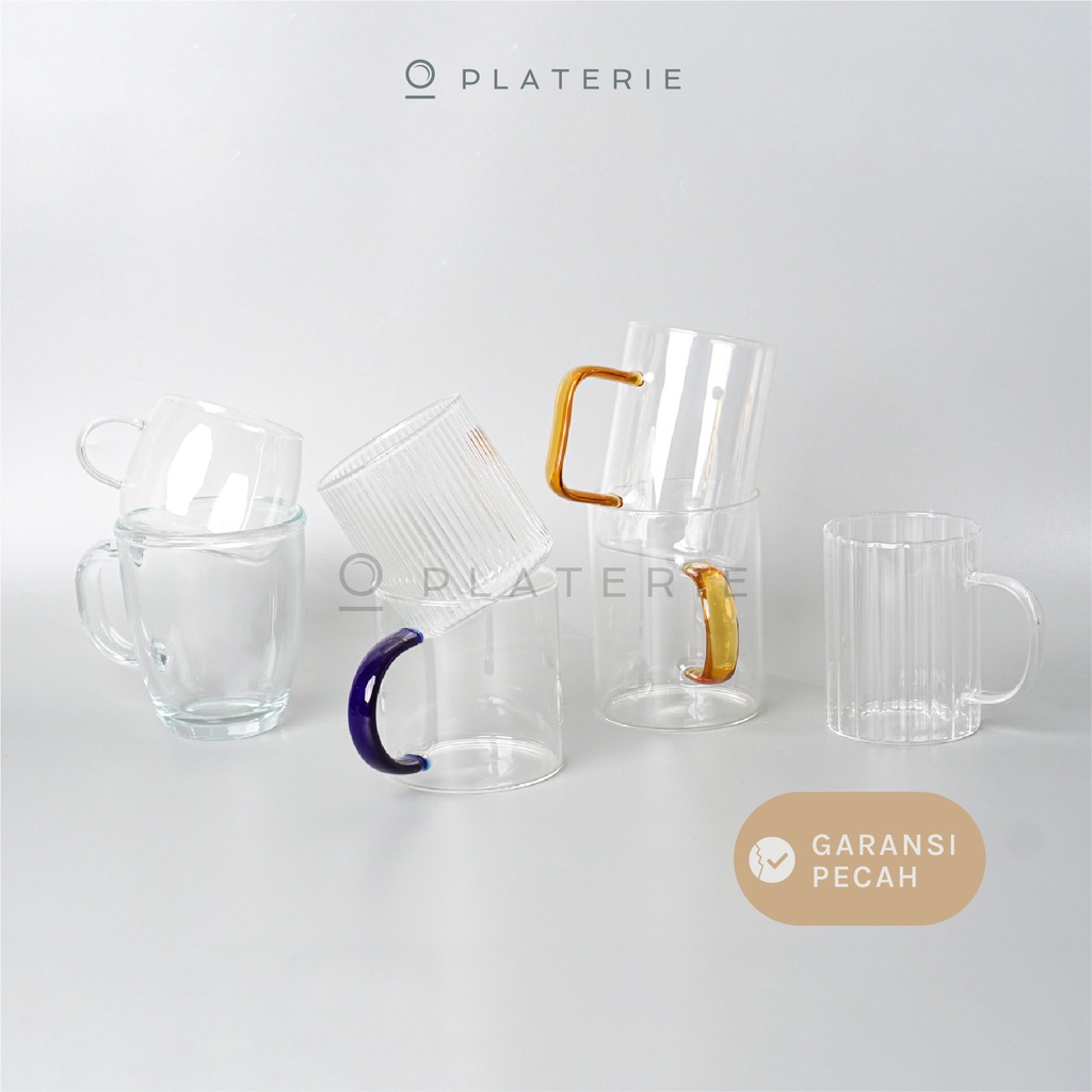Jual PLATERIE Gelas Kaca Borosilicate Glass 250 - 450ml With Handle(+Bonus Box) | Shopee Indonesia