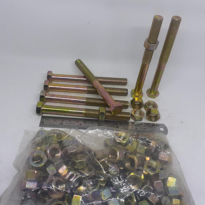 Jual M12X120 (12 CM) BAUT MUR HEXAGON KUNING HALF DRAT BMK M12 X 120 PANJANG 12 CM DIAMETER BODY ...