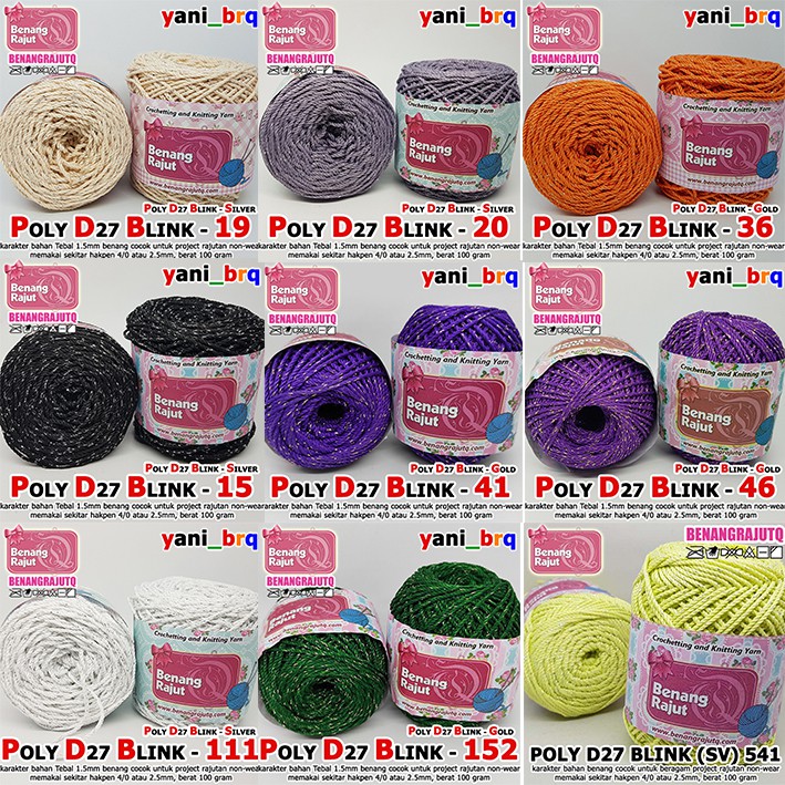 Jual POLY GLITTER / POLY BLINK / BENANG RAJUT POLY medium ply D27 BLINK ...