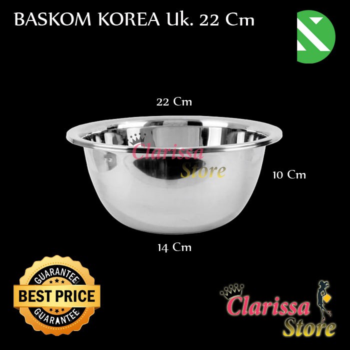 Jual BASKOM STAINLESS MIXING BOWL MANGKOK BASKOM KOREA ukuran 22 cm | Shopee Indonesia