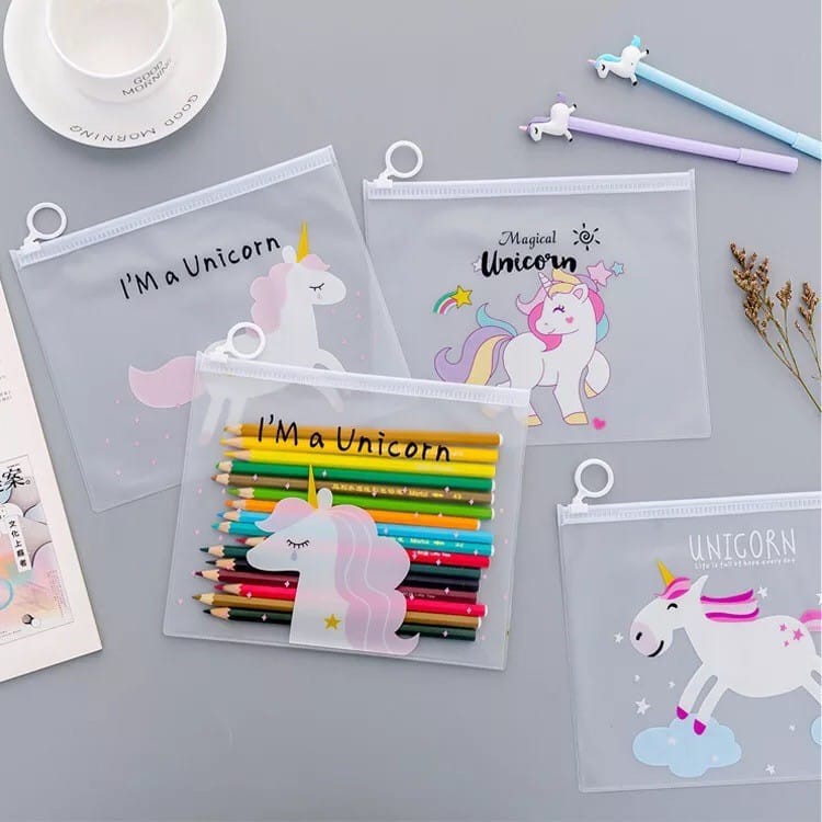 Jual Zipper pouch lock unicorn pink Map file tempat simpan berkas ...