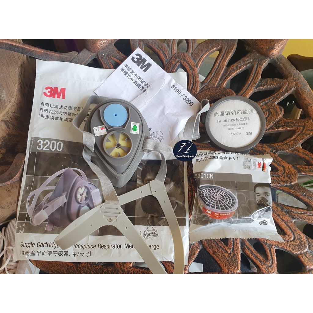 Jual Fullset Masker Safety 3M 3200 Reusable Single Cartridge Half Mask Respirator + Cartridge 3M ...