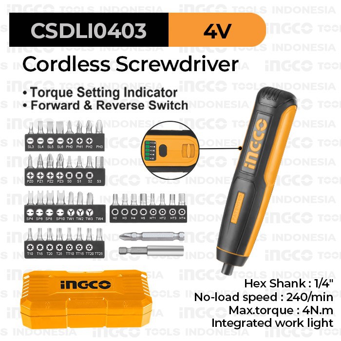 Jual Mesin Bor Cordless Screwdriver 4v INGCO CSDLI0403 Obeng Listrik ...
