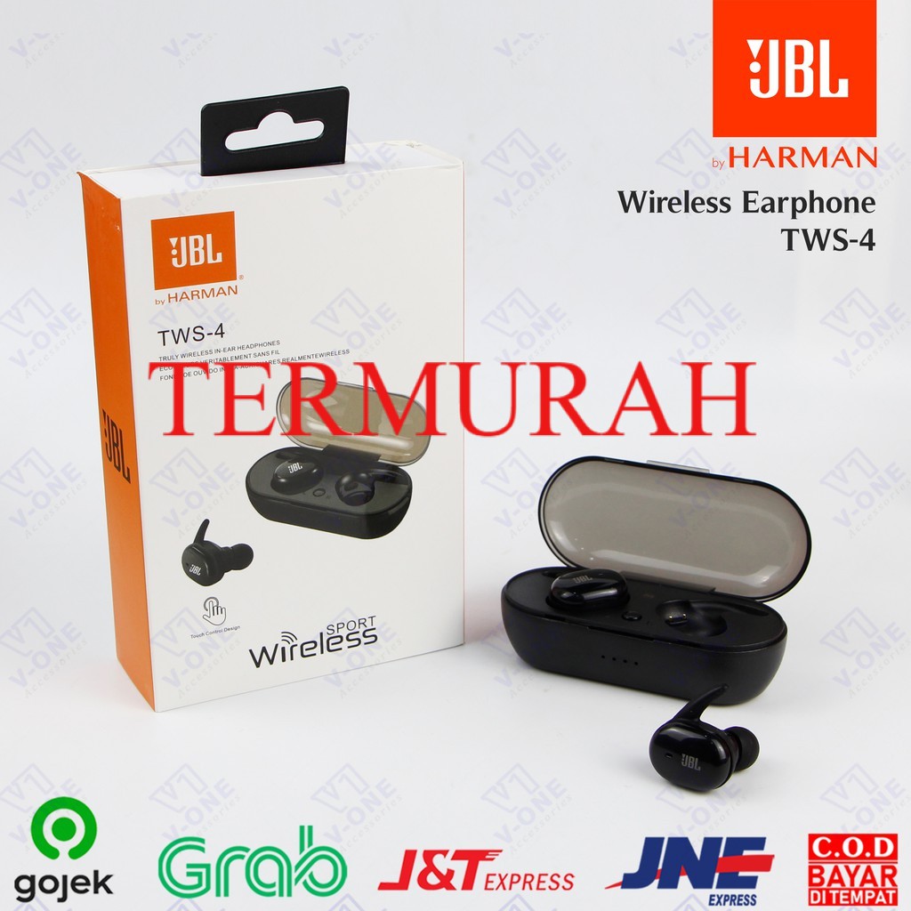 Jual TERMURAH HEADSET BLUETOOTH WIRELESS JBL TWS 4 VERSI 5.0 HANDFREE ...