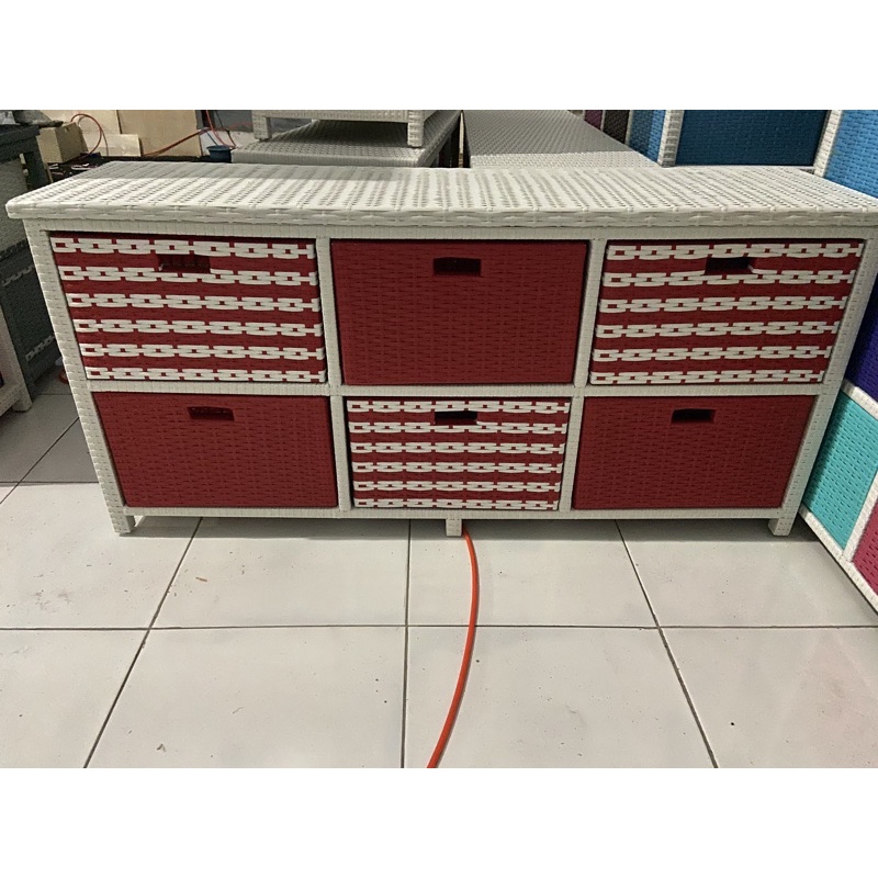 Jual Rak Lemari Laci Meja TV 6 Box Rotan Sintesis Ukuran Besar High ...