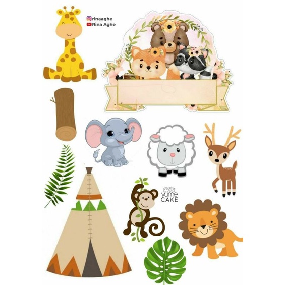Jual Topper cake kue taman safari kebun binatang free custom nama dan ...
