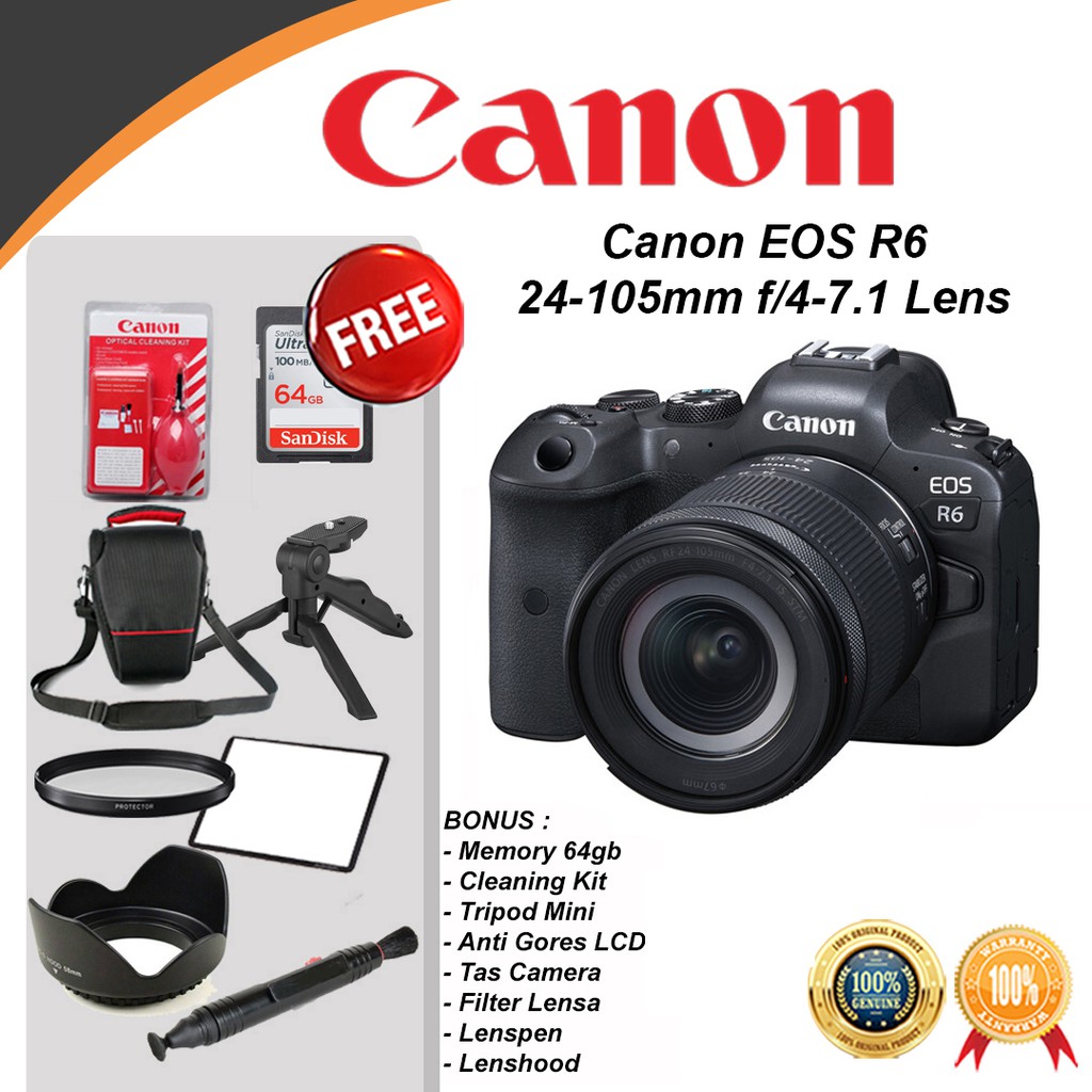 Jual Canon EOS R6 KIT 24-105mm f4-7.1 IS STM Mirorrless Camera Digital ...