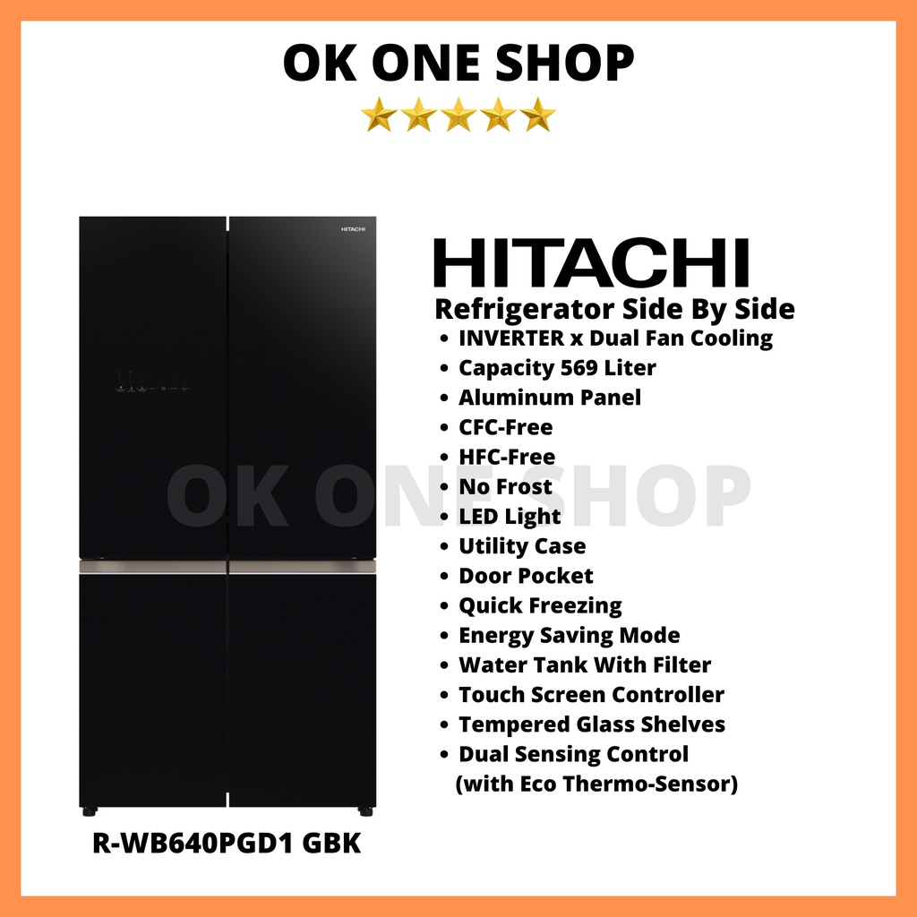 Jual HITACHI Kulkas Side by Side R-WB640PGD1 GBK - Bottom Freezer (569 Liter) | Shopee Indonesia