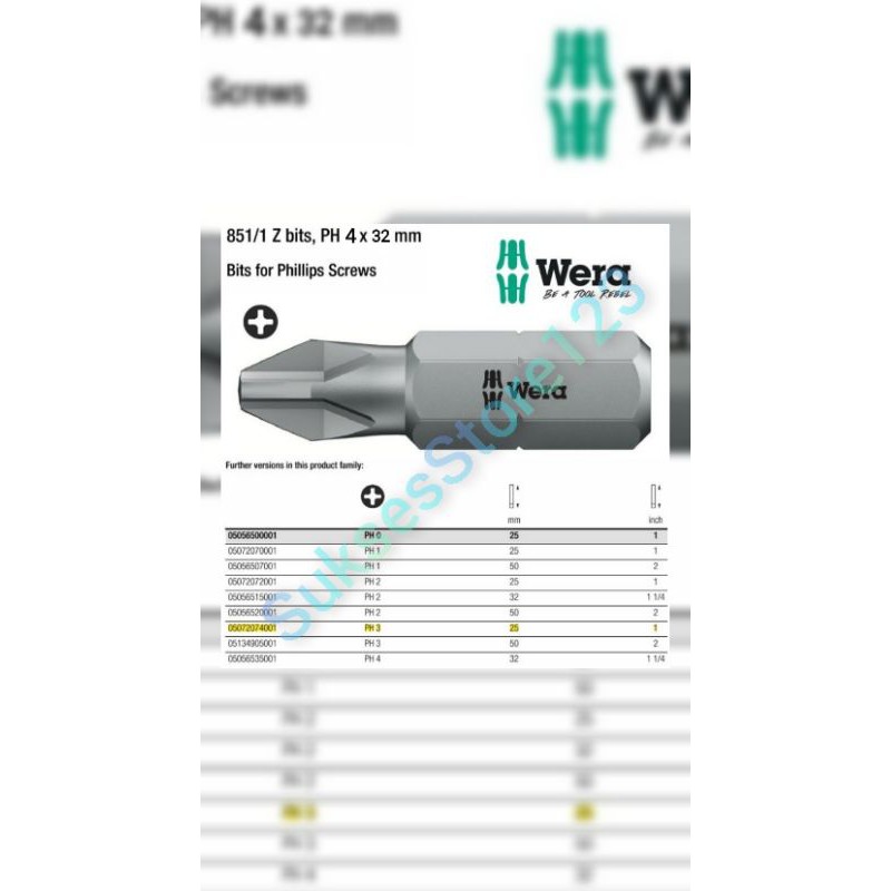 Jual Mata Obeng + Plus PH 4 PH4 x 32 mm Wera Bits For Philips Screws ...