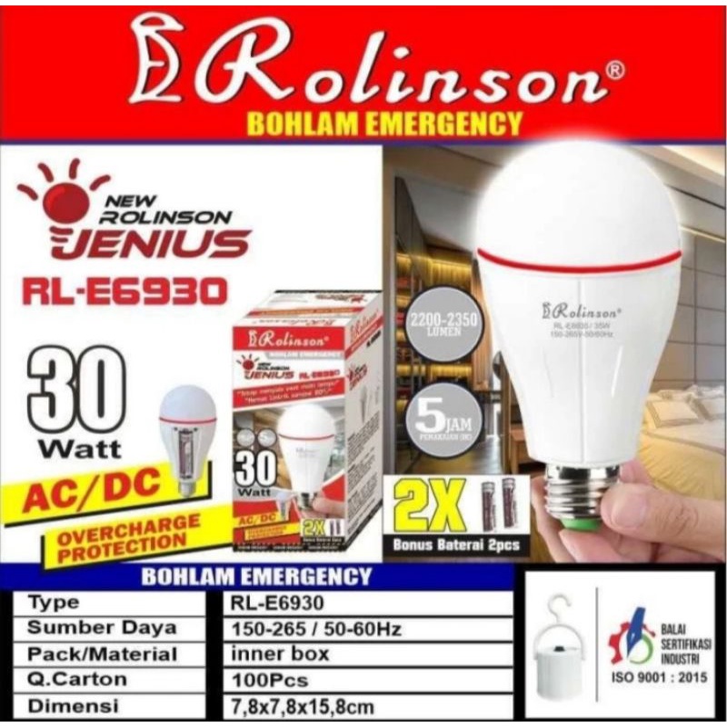 Jual BOHLAM EMERGENCY ROLINSON/LAMPU EMERGENCY MENYALA SAAT MATI LAMPU | Shopee Indonesia