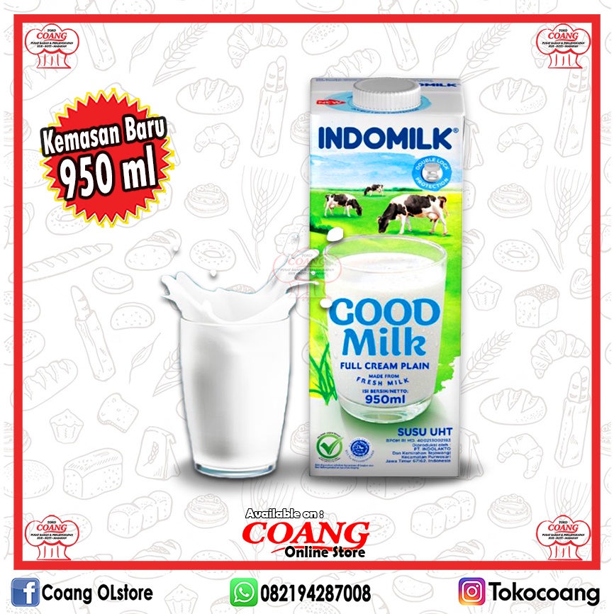 Jual INDOMILK UHT PLAIN 950 ML - PENGGANTI KEMASAN 1 LITER - SUSU CAIR UHT | Shopee Indonesia